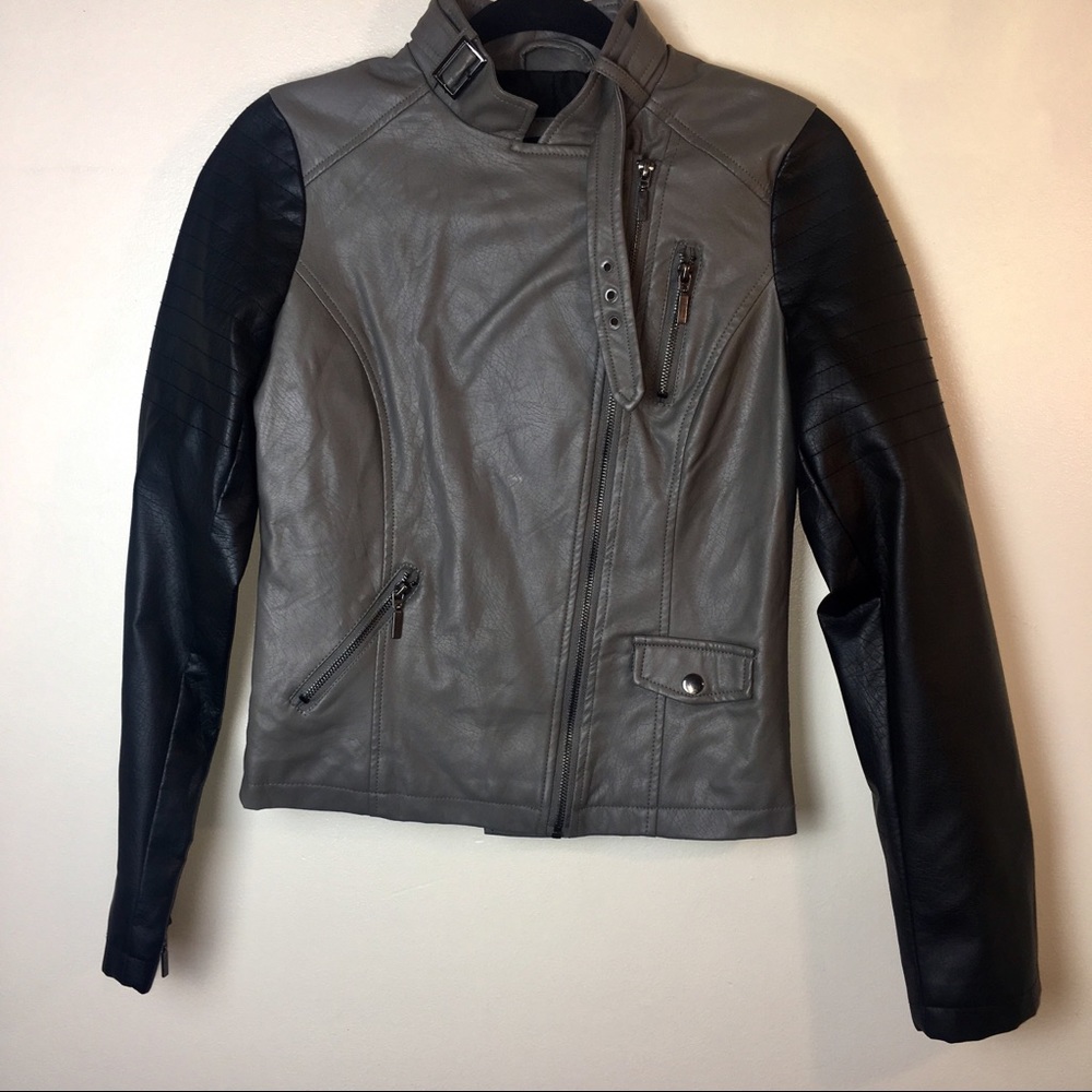 Gray & Black Leather Jacket - Gem
